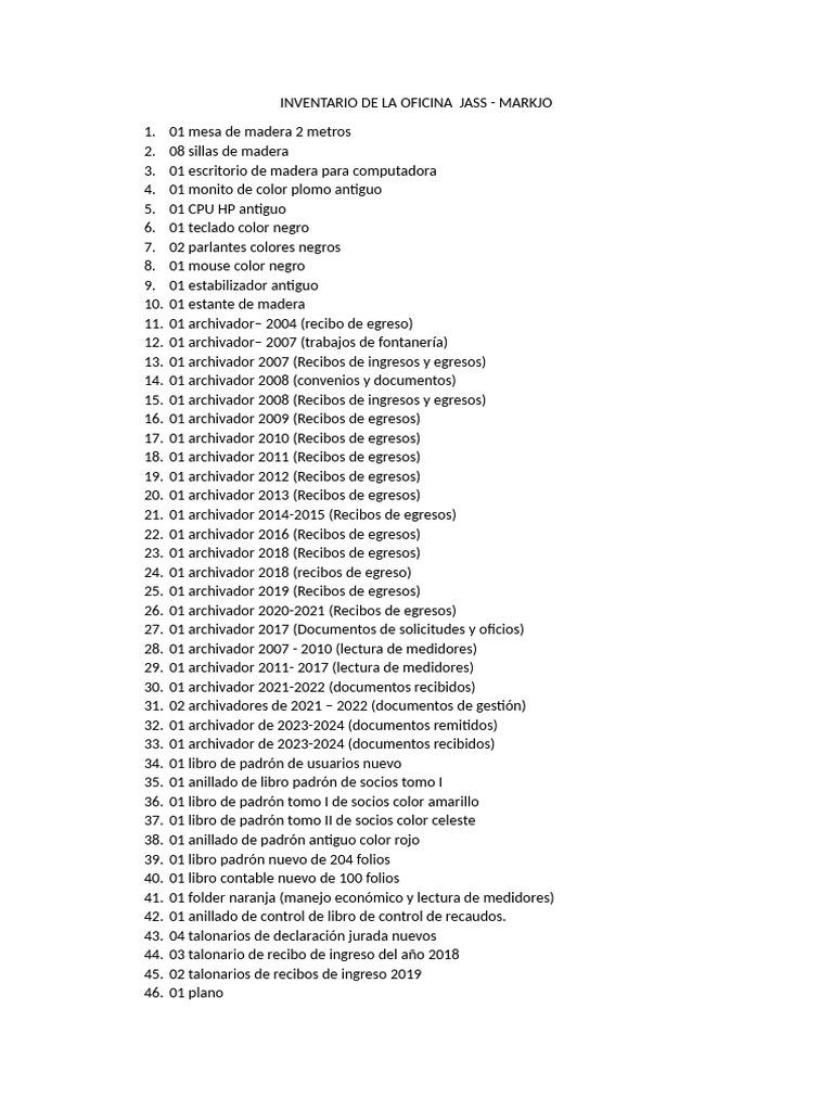 Inventario de La Oficina Jass | PDF