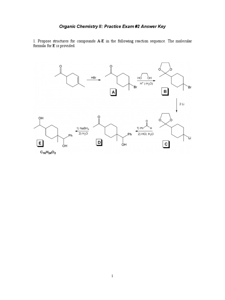 Organic Chemistry II Practice Exam #2 Answer Key | PDF | Aldehyde | Alcohol