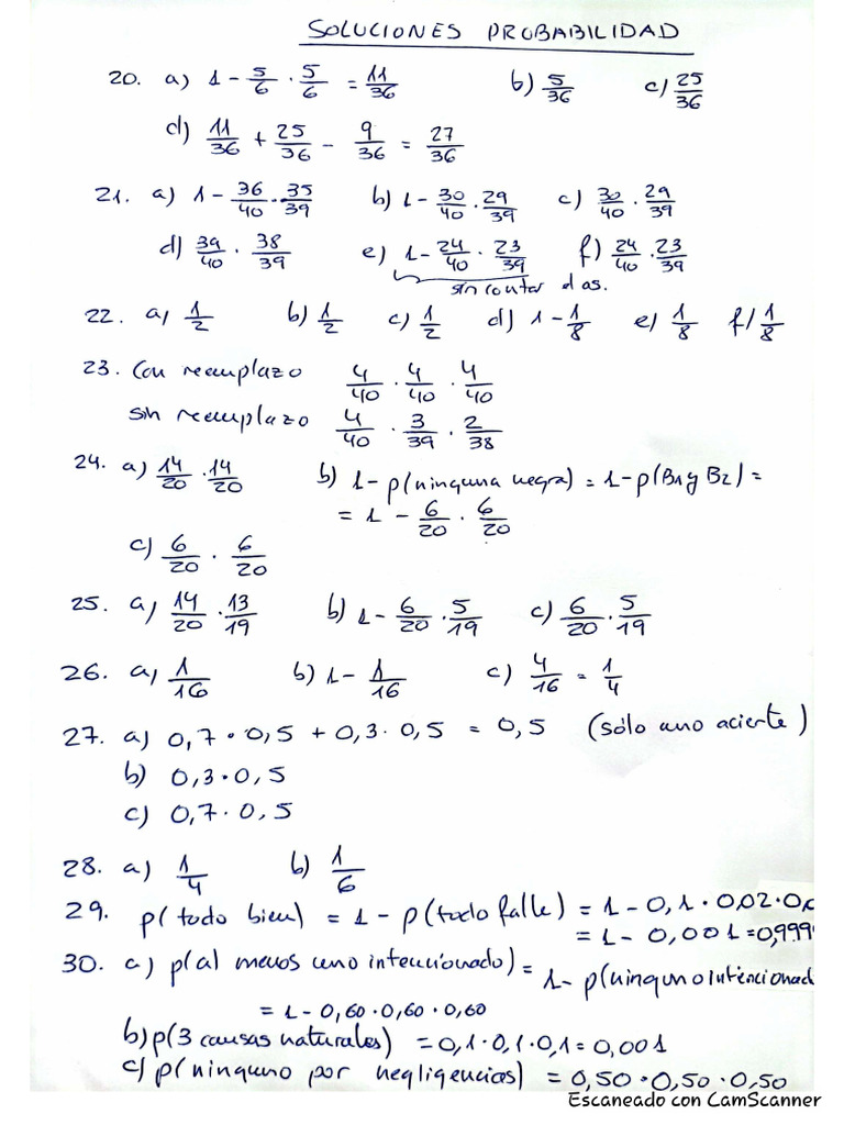 Soluciones ejercicios de probabilidad | PDF