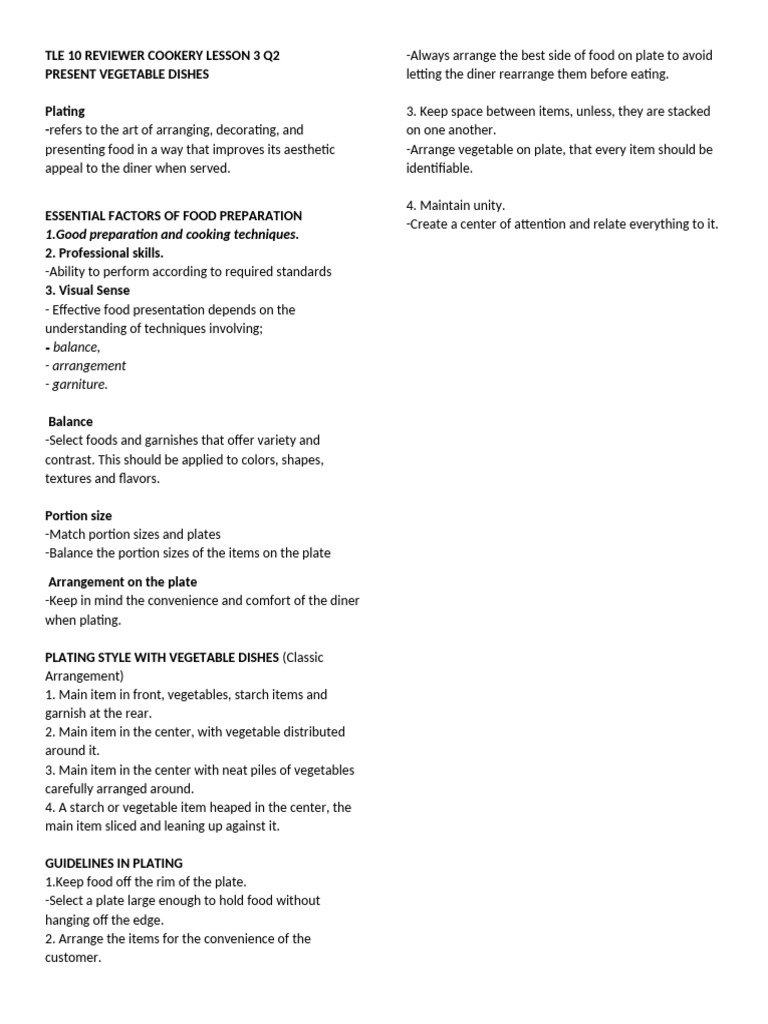 Tle 10 Reviewer Cookery Lessons q2 | PDF | Shellfish | Vegetables