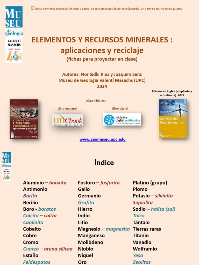 Fichas Minerales 2024 Comp | PDF | Aluminio | Cobre