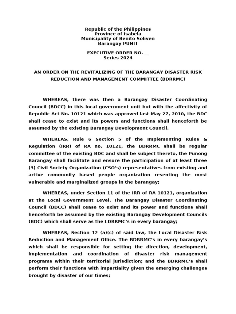 EO BDRRMC sample | PDF | Emergency Management | Emergency