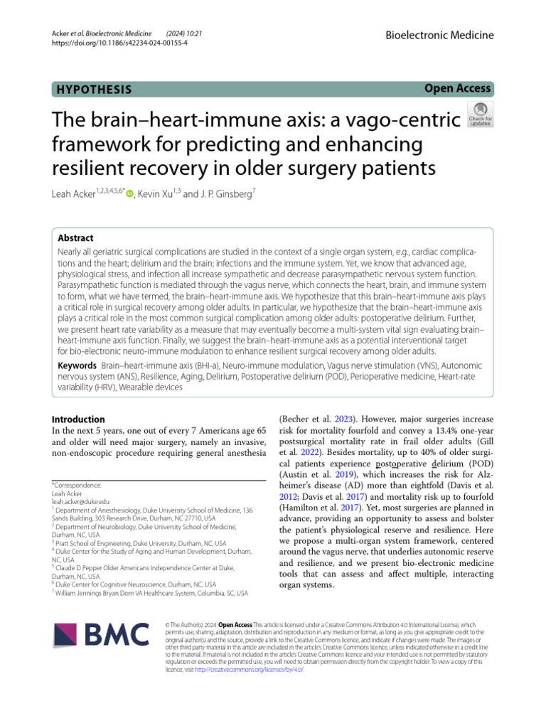 The brain–heart-immune axis- a vago-centric framework for predicting and enhancing resilient ...