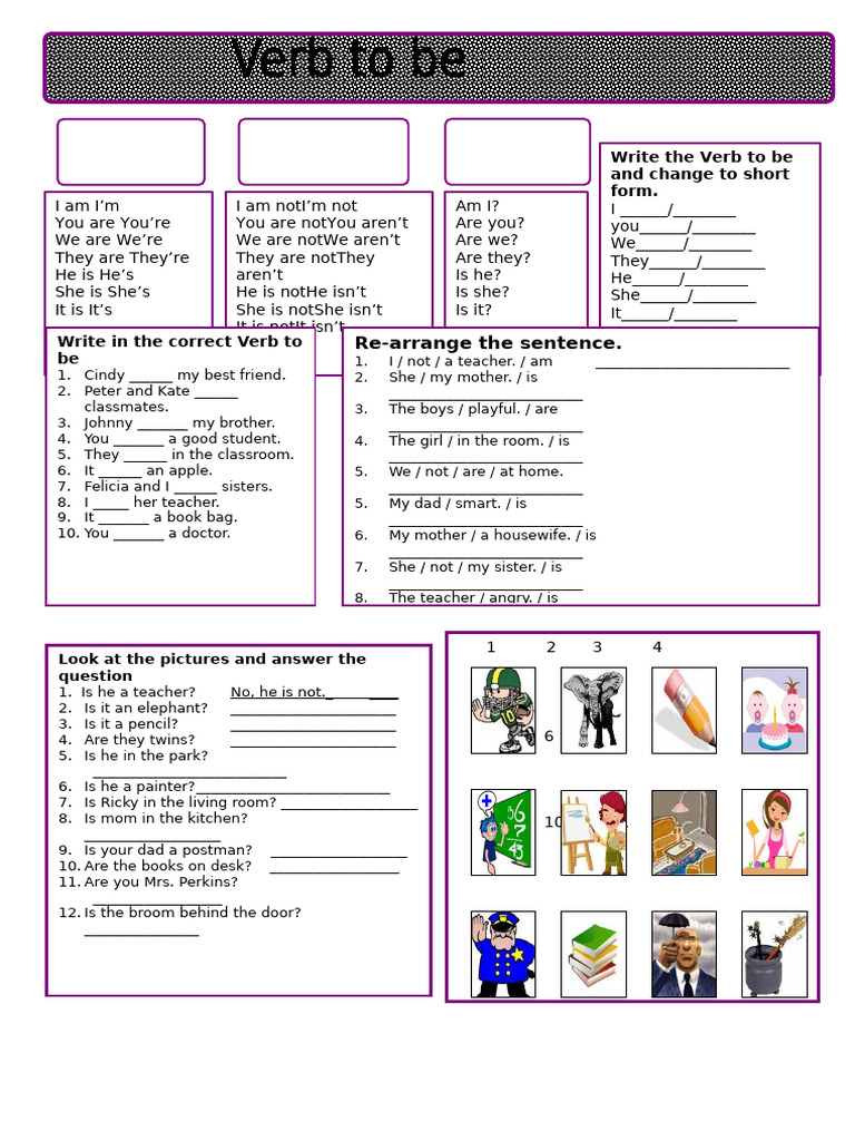 Verb To Be: Contractions and Exercises | PDF | Syntax | Grammar