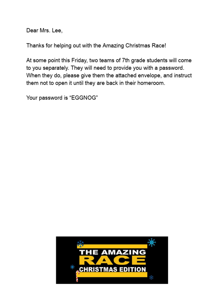 Amazing Christmas Race Instructions | PDF