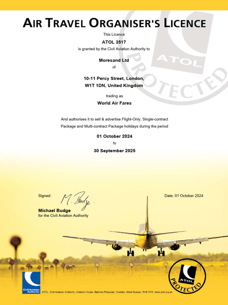 ATOL Licence for Moresand Ltd 2024-2025 | PDF