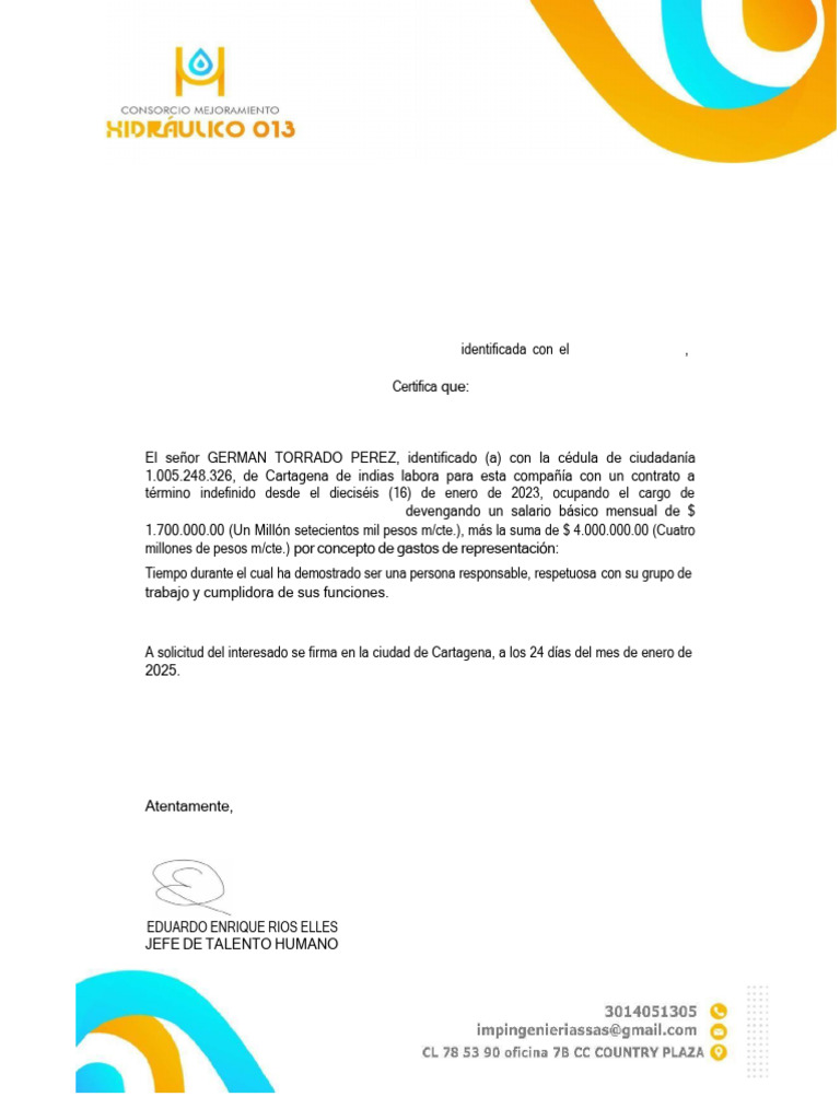 Carta Laboral German Torrado | PDF