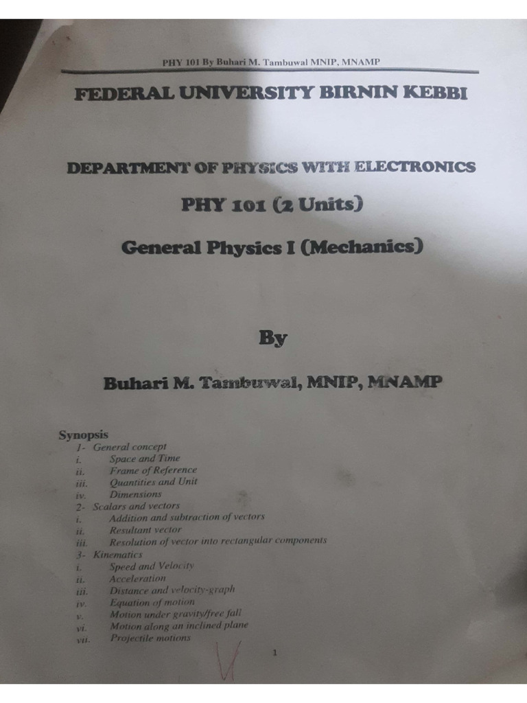 Phy101 General 1 (Machanics) | PDF