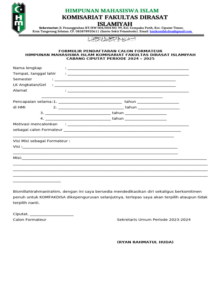 Form Calon Ketum | PDF