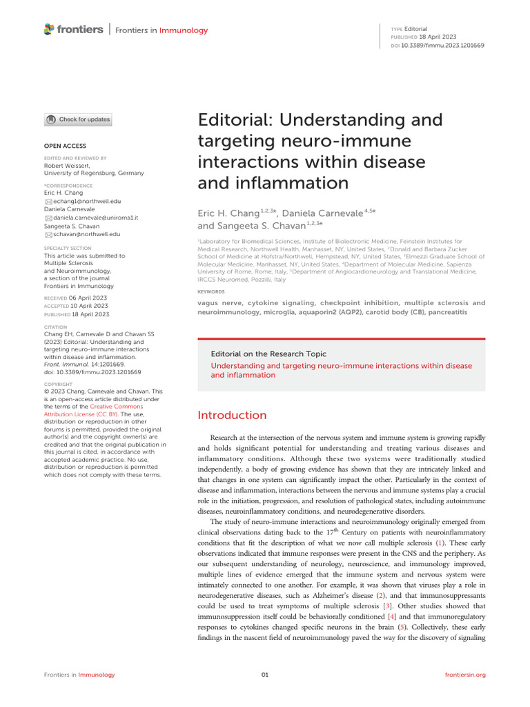 Editorial Understanding and Targeting Neuro-Immune Interactions Within ...
