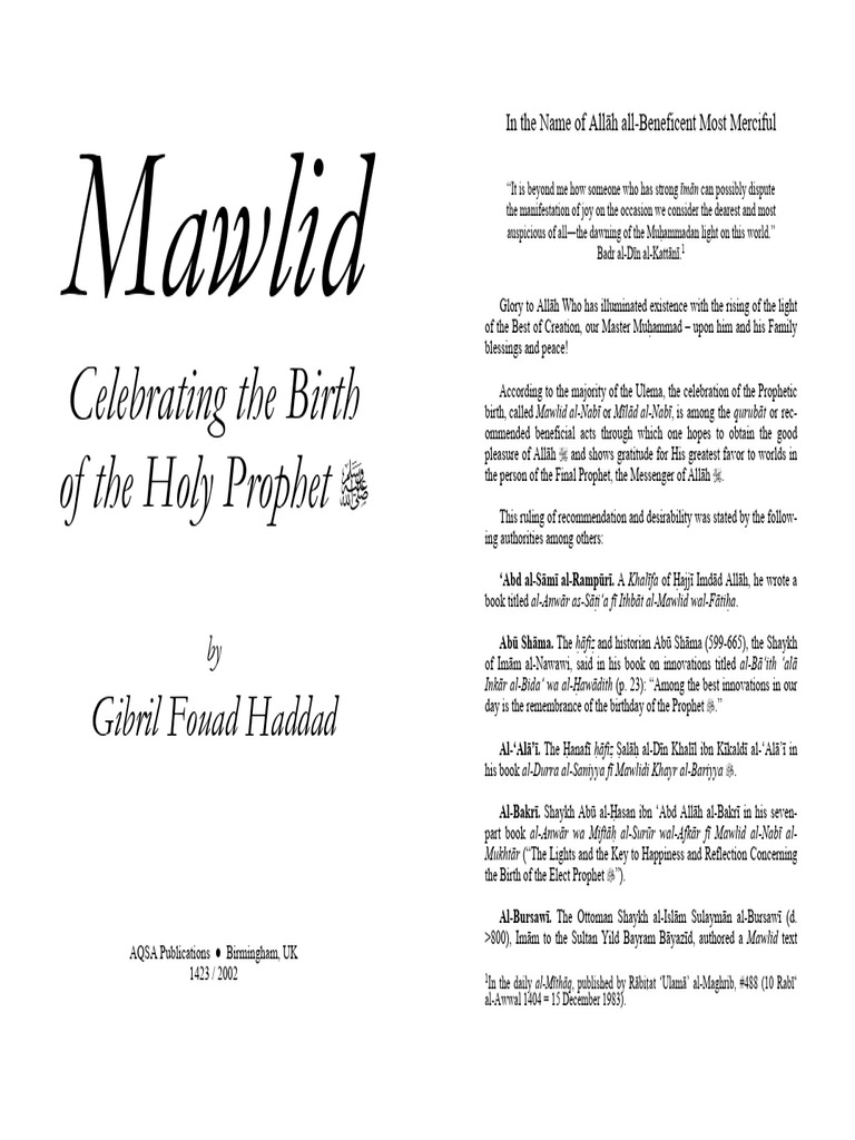 Mawlid-Celebrating the Birth of the Prophet Muhammad | PDF | Islamic ...