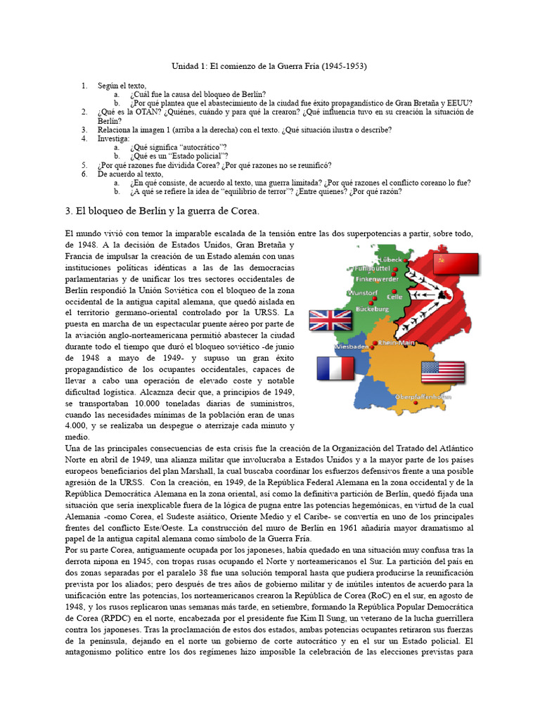 Ficha 3 - El Bloqueo de Berlín y La Guerra de Corea | PDF | Corea del Norte | Política mundial