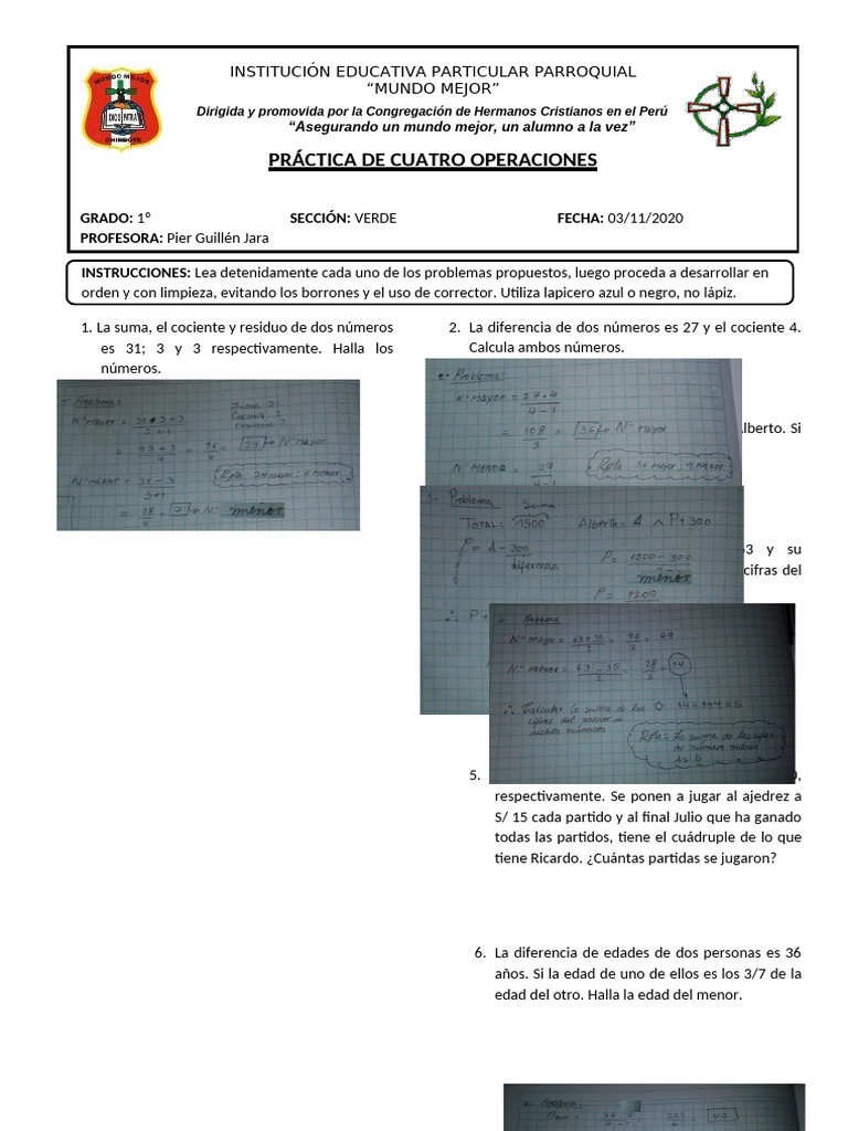 Práctica de Cuatro Operaciones (Practica Casi Resuelta-En Caso Que Mi Coordinador No Envie El ...