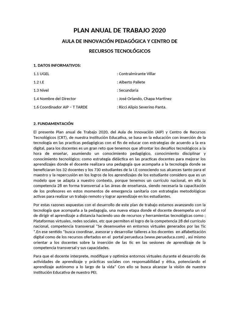 Aip Plan Anual de Trabajo 2025 | PDF | Enseñando | Maestros