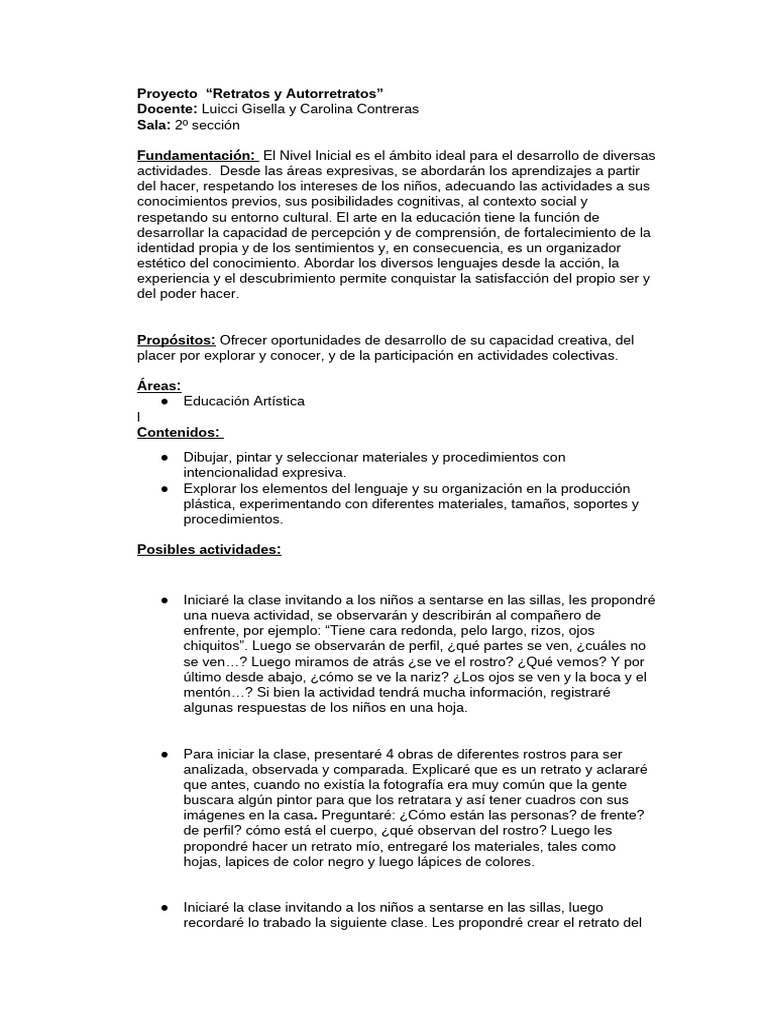 Proyecto Retrato y Autorretrato | PDF | Retrato | Educación de la ...
