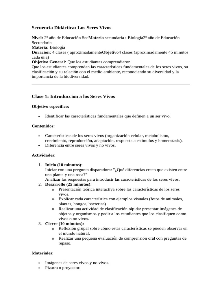 Secuencia Didáctica sobre Seres Vivos | PDF | Organismos | Biología ...