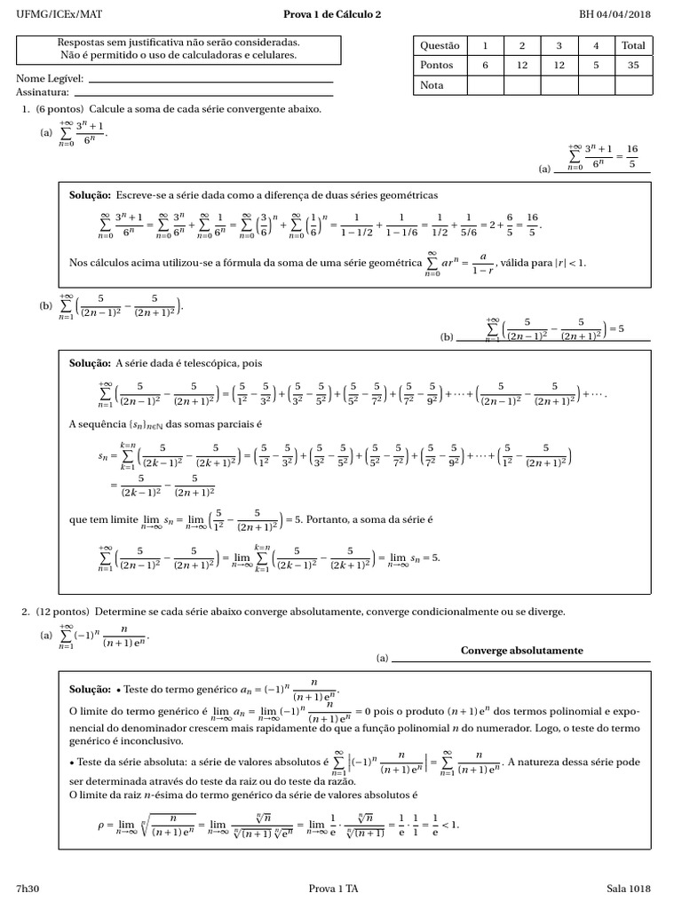 MAT039 2018 1 Prova01 TA2 | PDF | Integrante | Limite (Matemática)