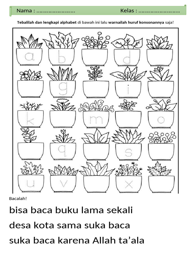 LK menebali melengkapi huruf dan membaca mudah | PDF