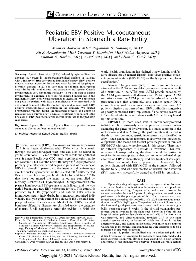 Pediatric Ebv Positive Mucocutaneous Ulceration In.55 | PDF | Lymphoma ...