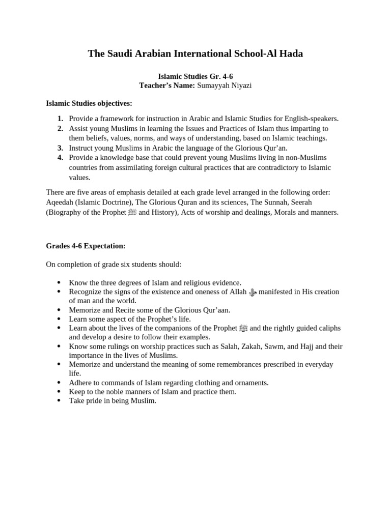 Islamic Studies Curriculum Overview | PDF | Prophets And Messengers In ...