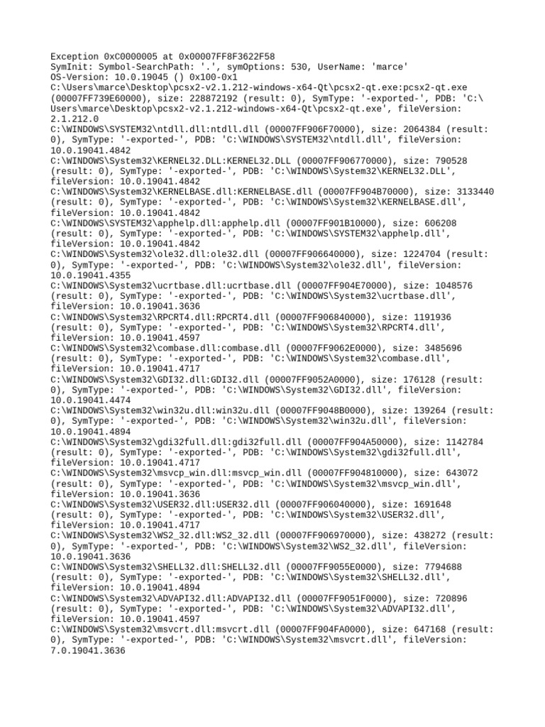 PCSX2 Exception Report for Windows 10 | PDF | Computer Libraries | Microsoft Software