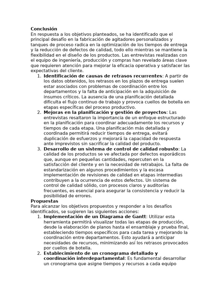 Conclusión y Propuesta | PDF | Calidad (comercial) | Lean Manufacturing