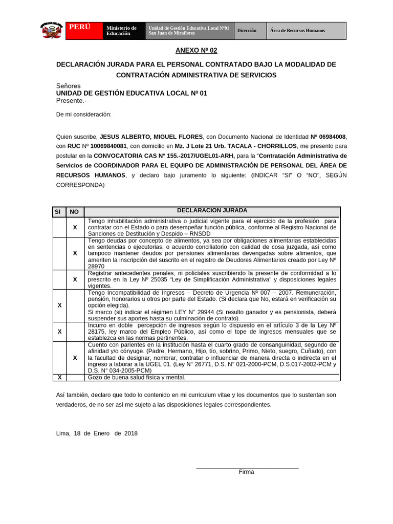 Anexo #02 Declaración Jurada Cas 26 01 17 | PDF