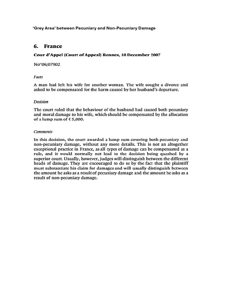 Grey Area' Between Pecuniary and Non-Pecuniary Damage | PDF