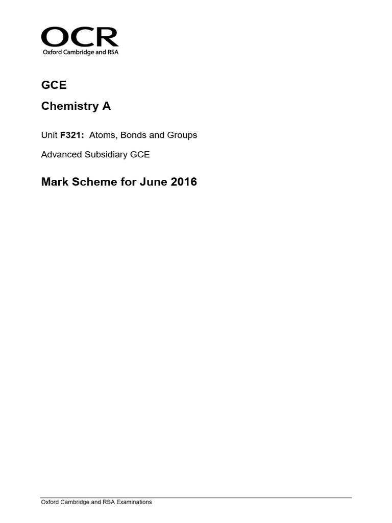 June 2016 MS - Unit 1 OCR Chemistry A-Level | PDF | Intermolecular ...