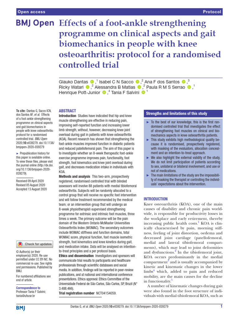Effects of A Foot - Ankle Strengthening Programme On Clinical Aspects ...