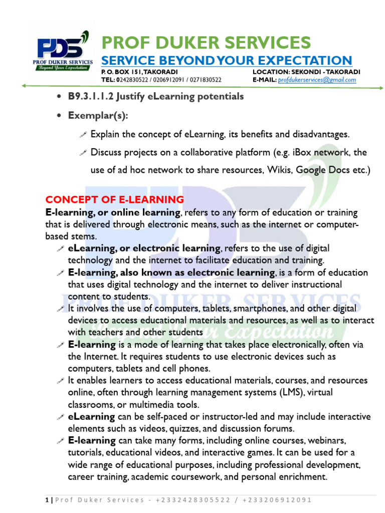 Basic 9 - Concept of E-Learning - Prof Duker - GKD28 | PDF | Educational Technology | Learning