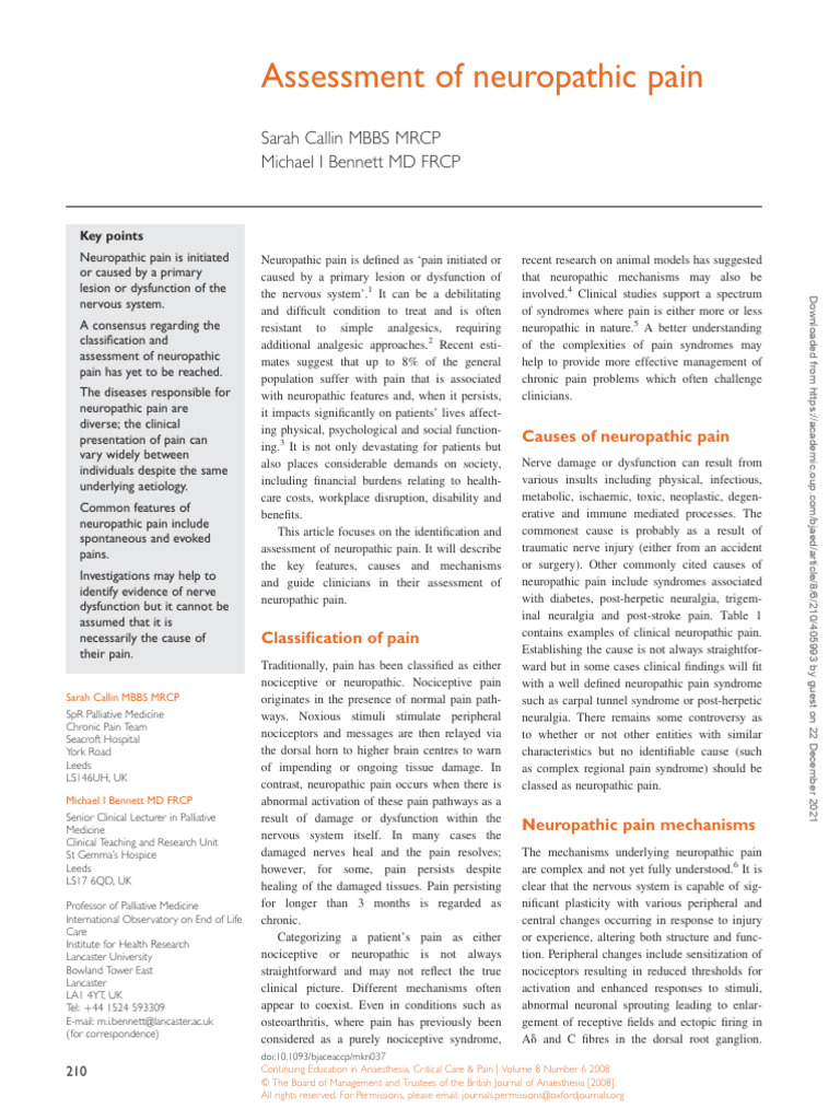 Assessment of Neuropathic Pain | PDF | Pain | Peripheral Neuropathy