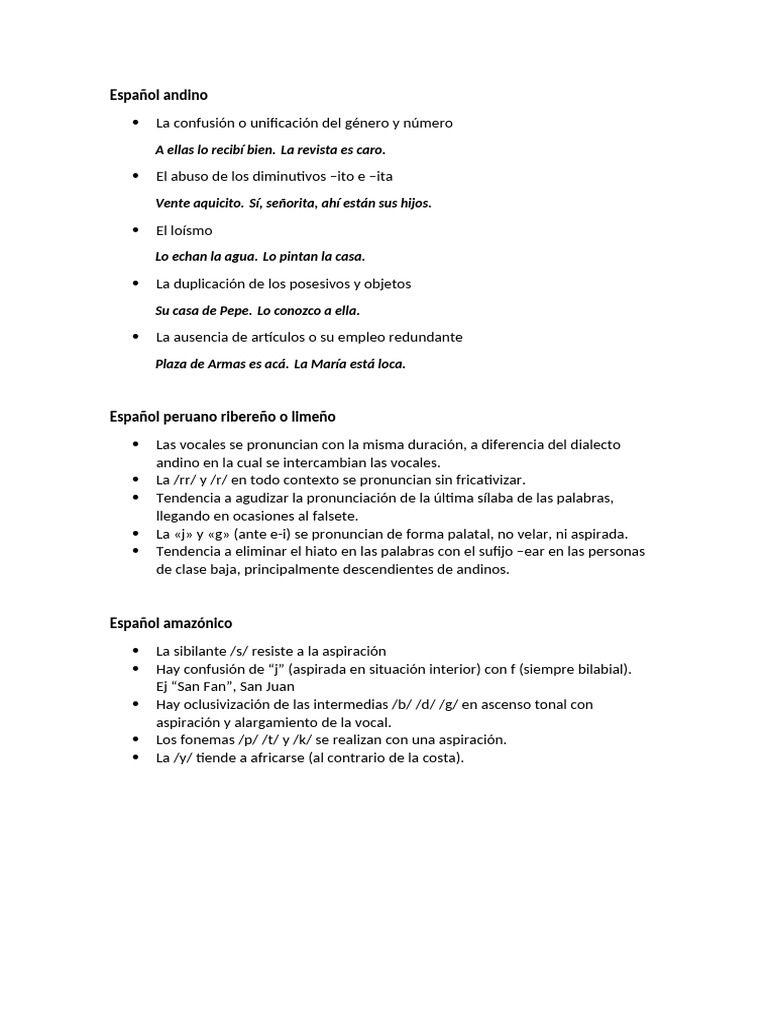 Dialectos del español y quechua en Perú | PDF | Lengua española ...