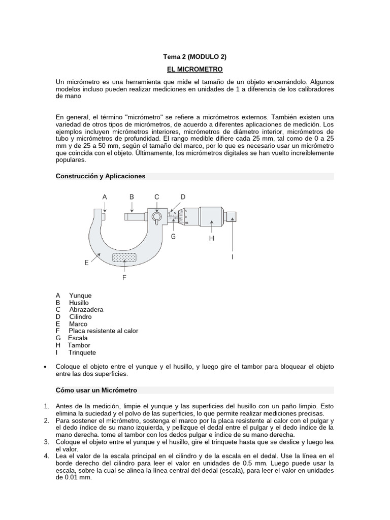 Modulo 2 Tema 2 Micrometro t2 | PDF