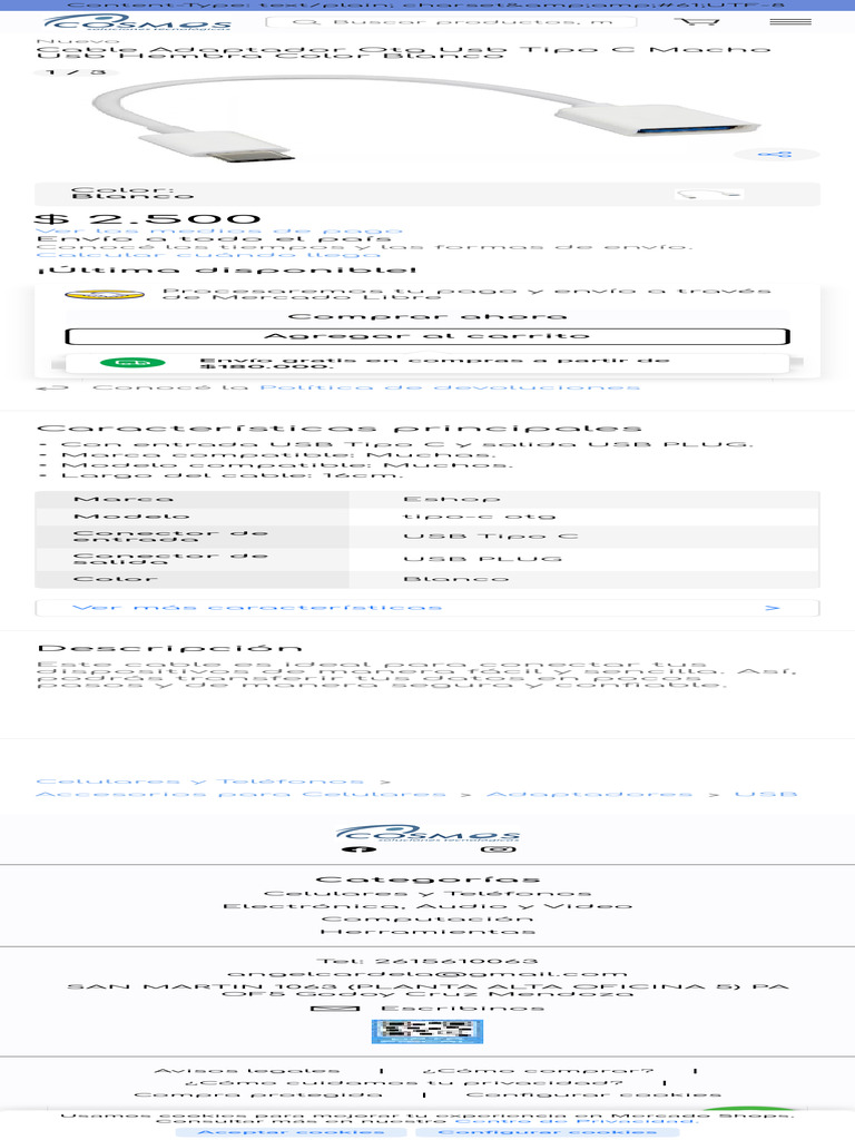 Cable Adaptador Otg Usb Tipo C Macho Usb Hembra Color Blanco | PDF