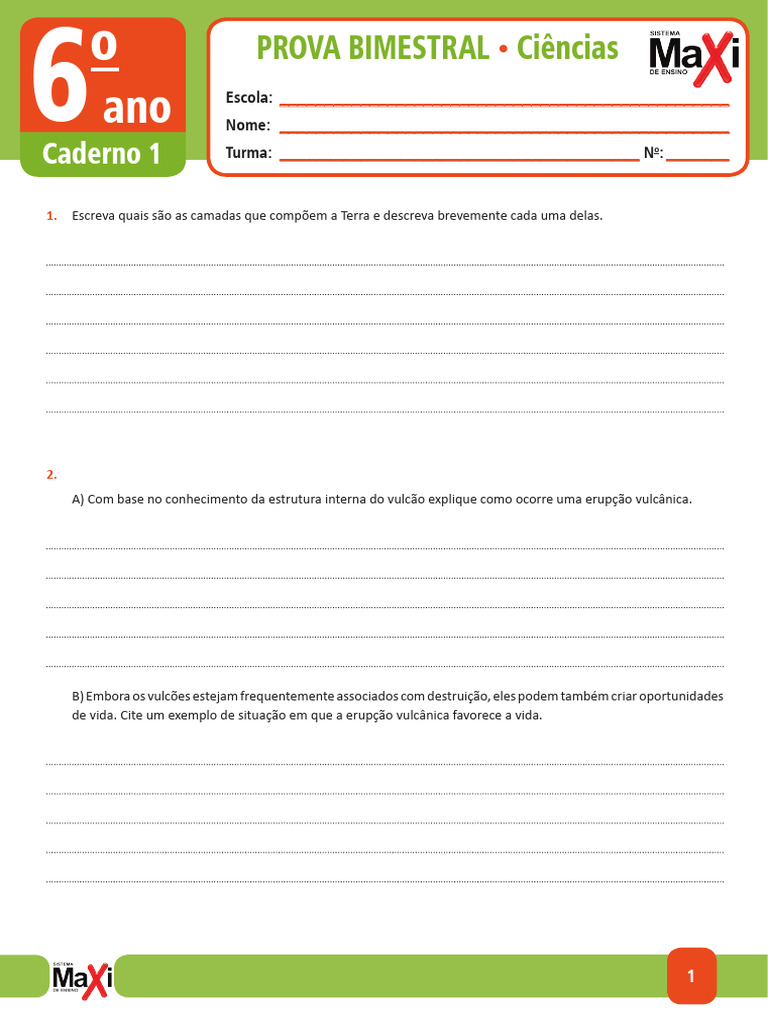 Prova de Ciências 6º Ano: Estrutura da Terra | PDF | Desperdício ...