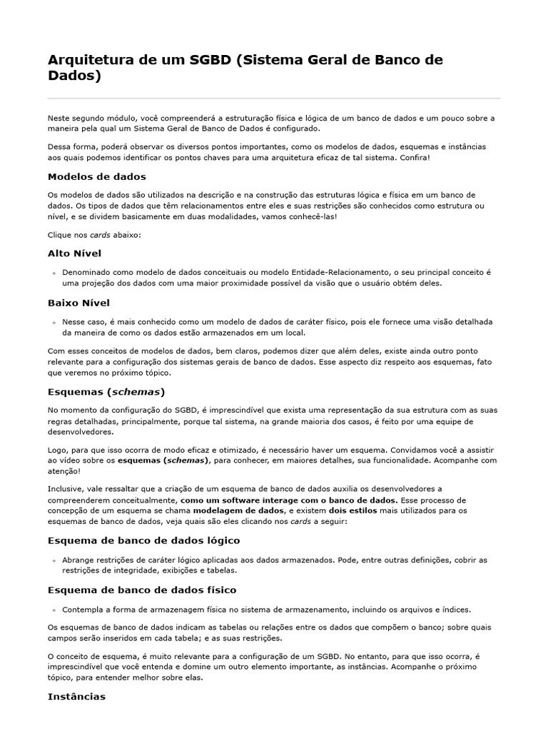 Arquitetura de Um SGBD (Sistema Geral de Banco de Dados) | PDF | Bancos de dados | Microsoft SQL ...
