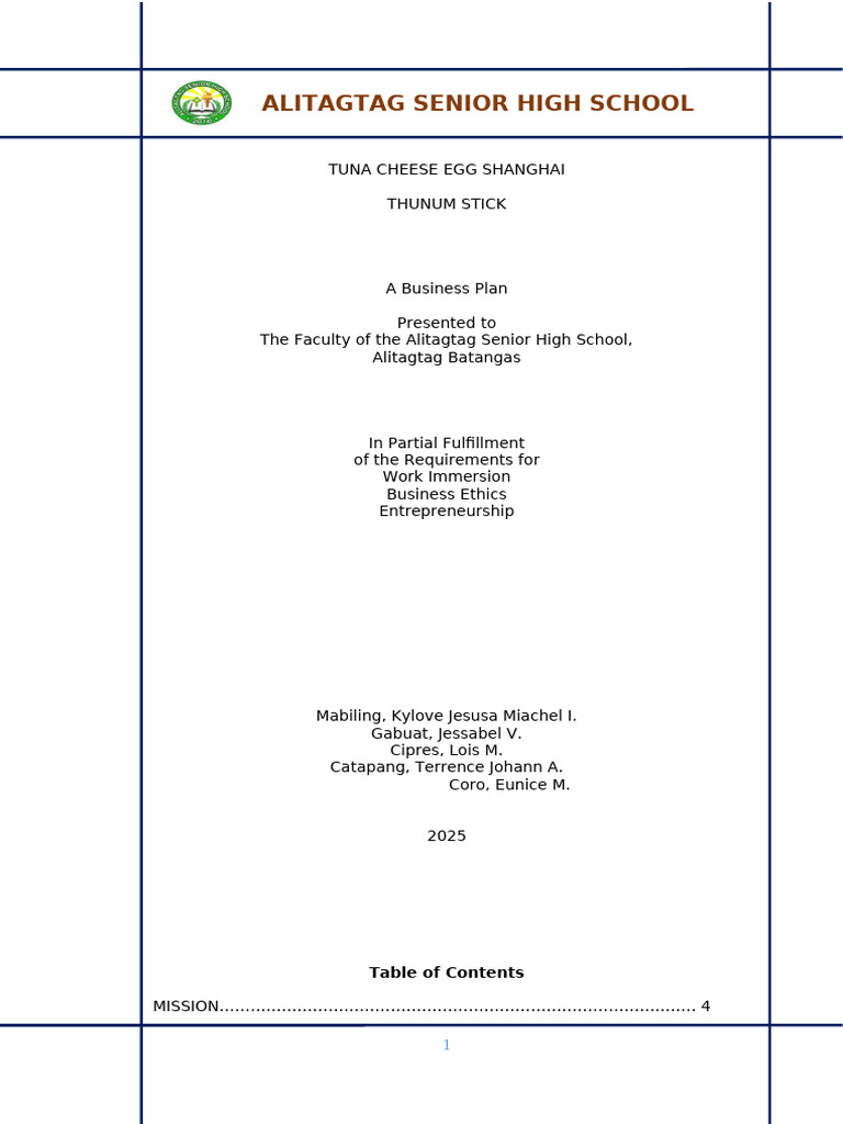 BUSINESSPLAN THUNUMSTICKS Gr4 V2 2 | PDF | Sales | Human Resources