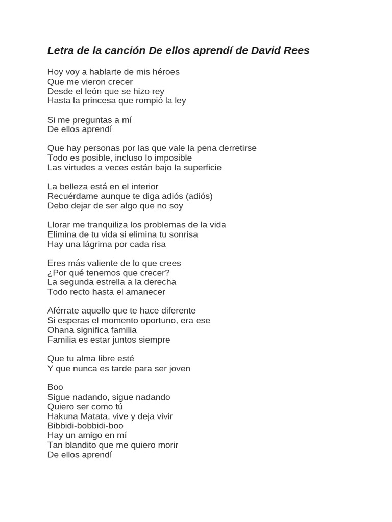 Letra de "De ellos aprendí" | PDF