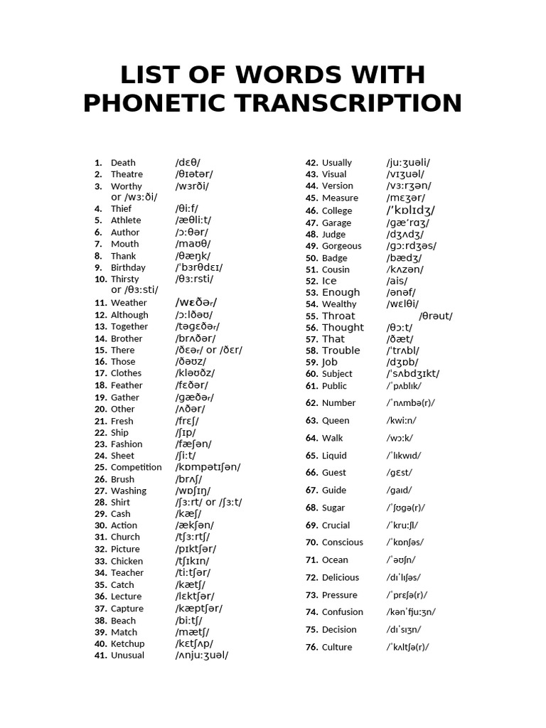 Phonetic Transcription of 100 Words | PDF