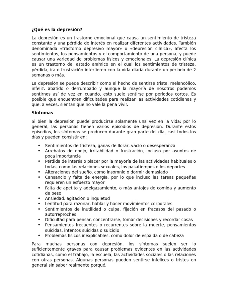 Entendiendo la Depresión: Causas y Síntomas | PDF | Trastorno depresivo ...