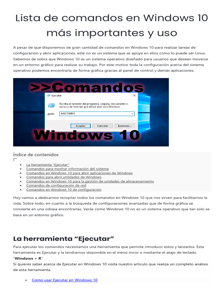 Comandos esenciales de Windows 10 | PDF | Windows 10 | Microsoft Windows