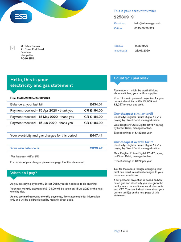 Proof of Address - Utility Bill | PDF | Fuels | Power (Physics)
