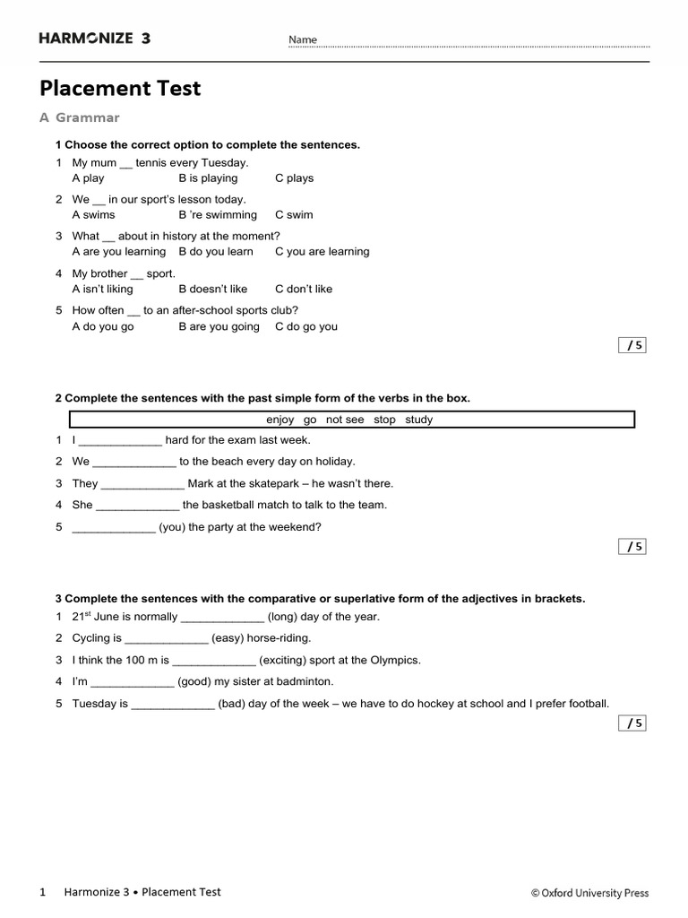 Harmonize 3 Placement Test | PDF | Paralympic Games | Olympic Games