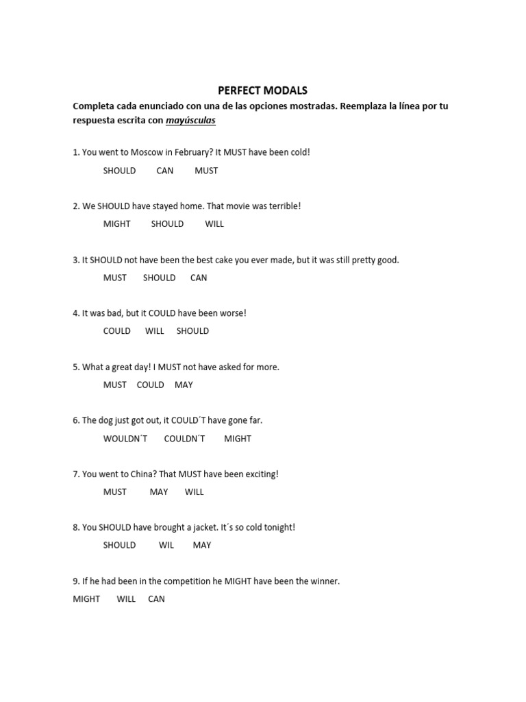 II.1 Perfect Modals Exercise | PDF