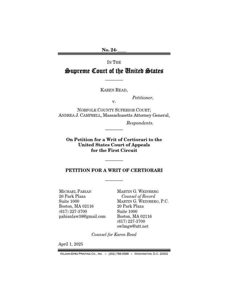 Karen Read Supreme Court appeal | PDF | Acquittal | Double Jeopardy Clause