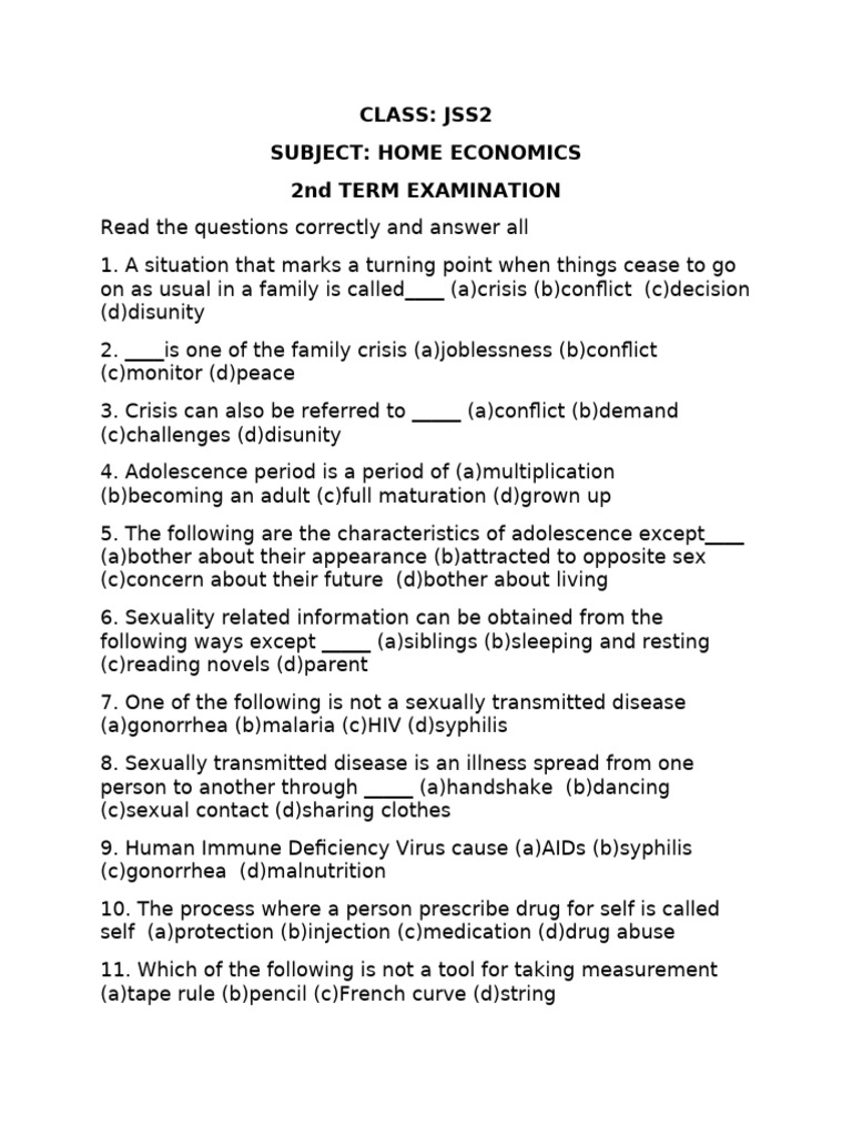 Second Term exam-WPS Office Home Economics J 1 & 2 | PDF | Menstruation | Medical Specialties