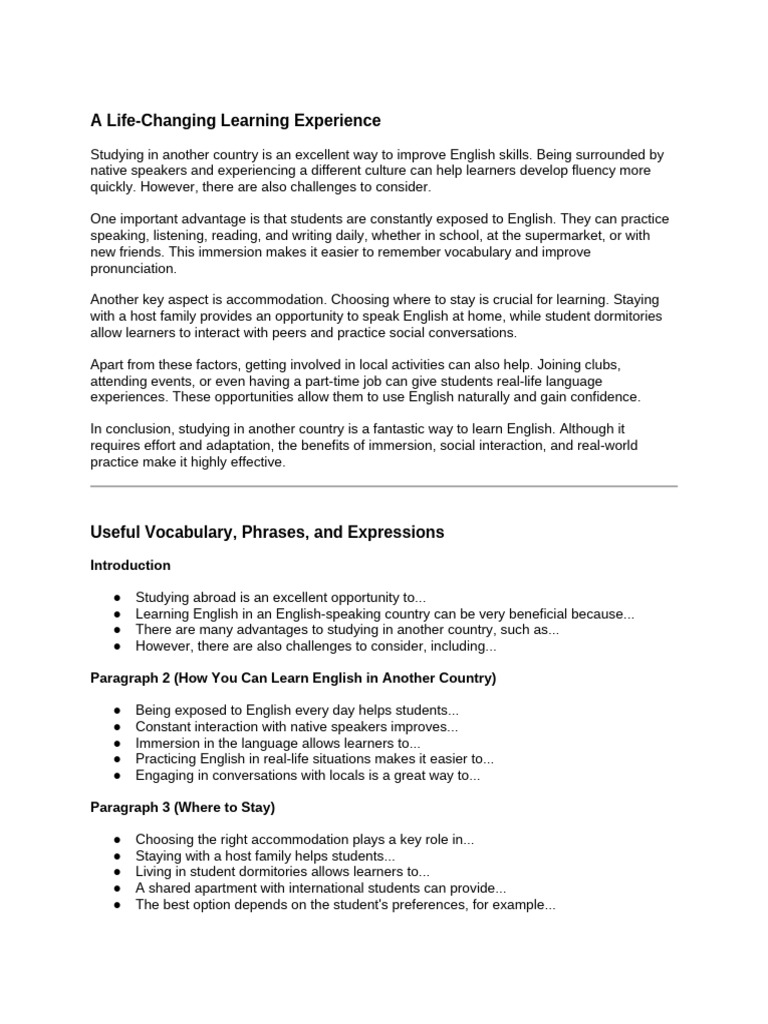 Study Abroad for English Fluency | PDF | English Language | Learning
