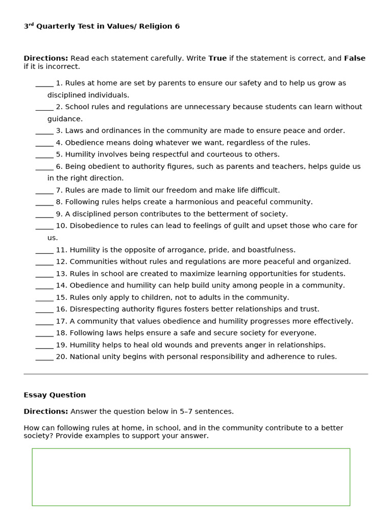 Values and Religion Quarterly Test 6 | PDF | Lord's Prayer | Catholic ...