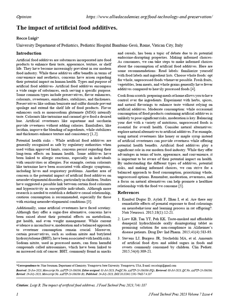 The Impact of Artificial Food Additives | PDF | Foods | Sugar Substitute